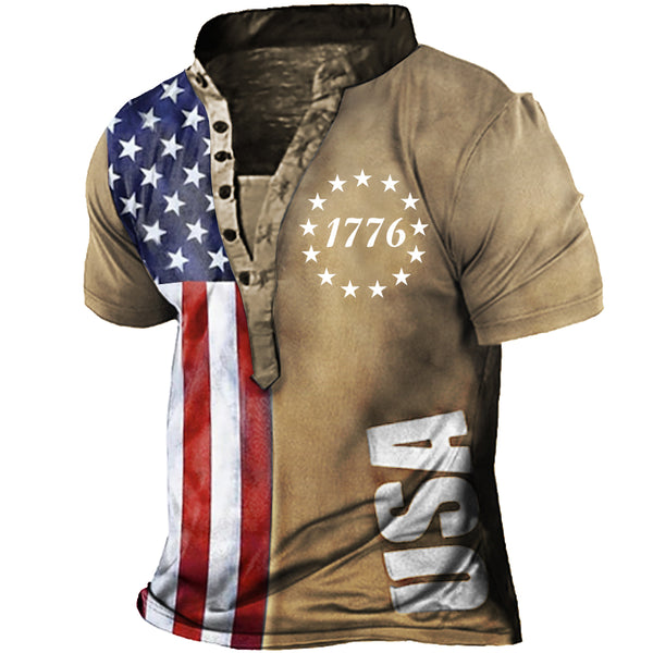 Men's 1776 American Flag Print Henley Collar T-Shirt – espnman